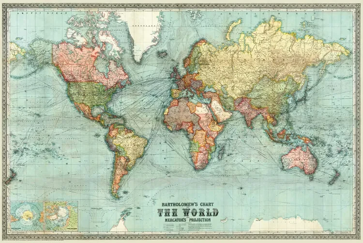 Αφίσα Map Bartholomew's Chart of the World | BIANO